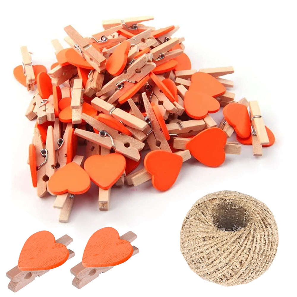 25Pcs Orange Mini Wooden Heart Clothespins, Multicolor Small ...