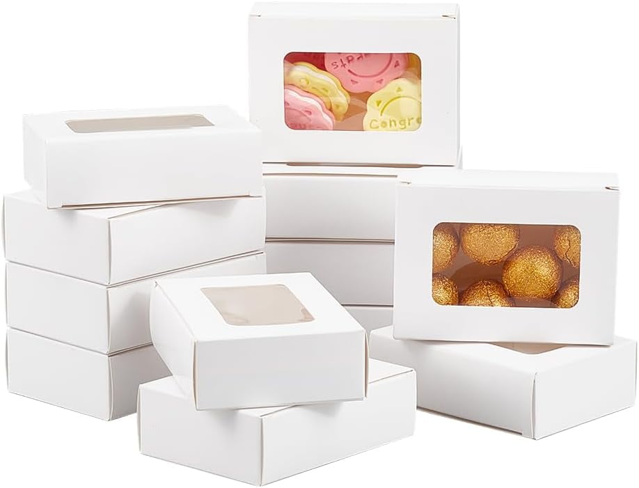 25Pcs Paper Boxes with Window 3.74x2.76x1.1 Inch Rectangle Folding ...