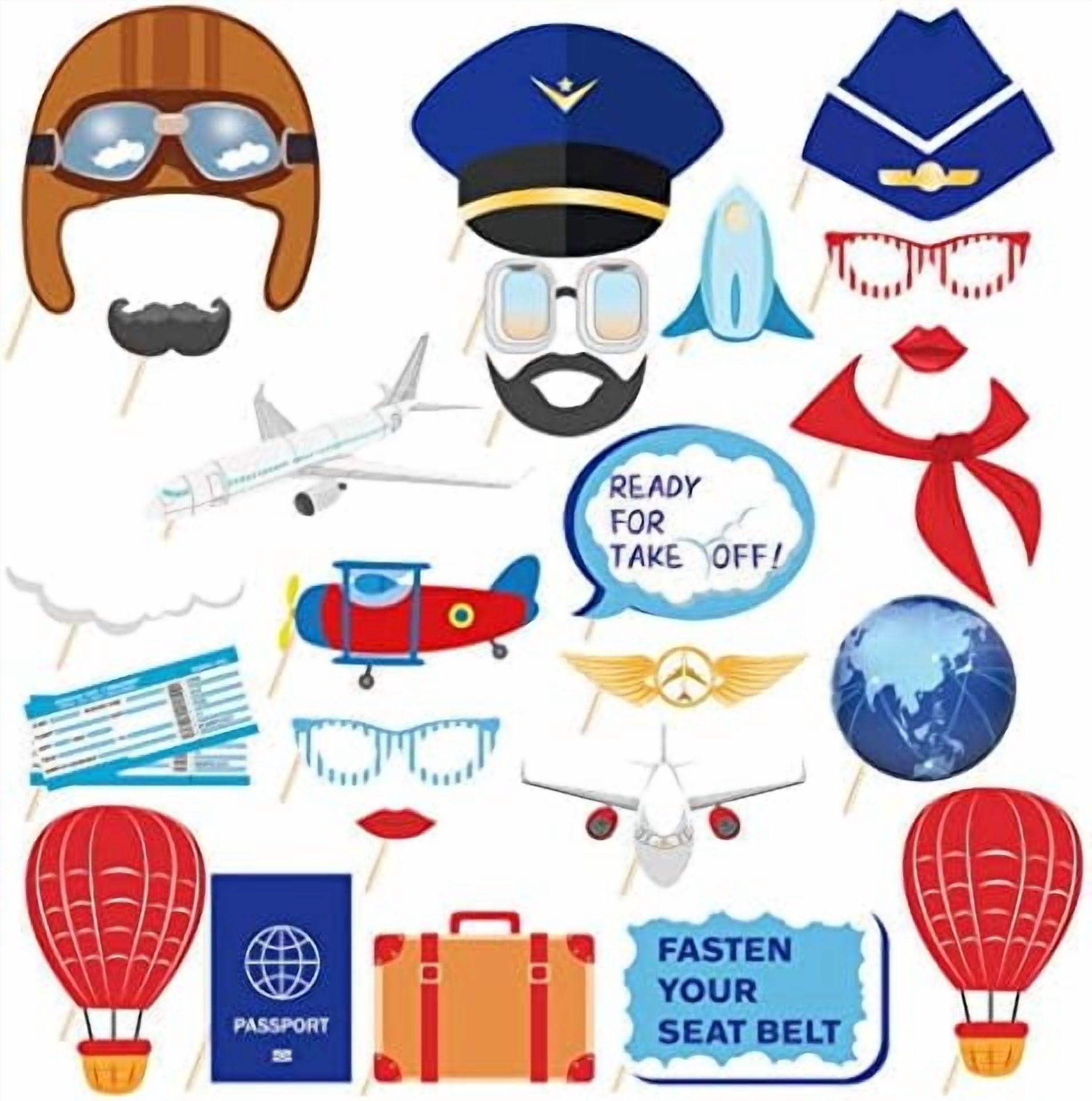 25Pcs Pilot Airplane Photo Booth Props with Stick, Travel Theme Selfie ...