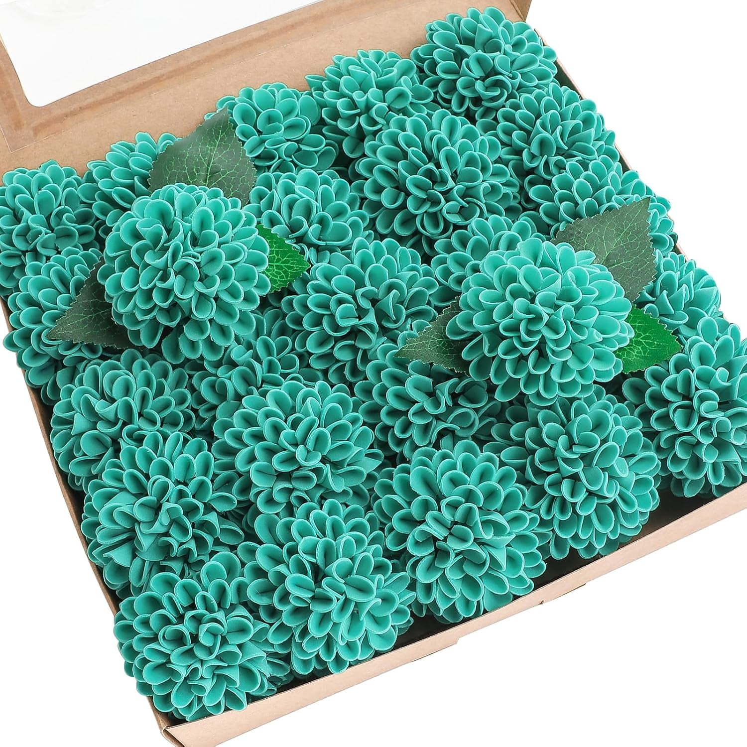 25Pcs Realistic Teal Green Foam Dahlia Flowers - Artificial Flowers ...