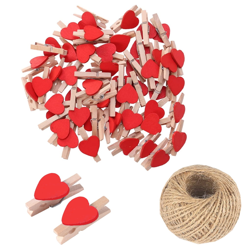25Pcs Red Mini Wooden Heart Clothespins, Multicolor Small Clothespins ...