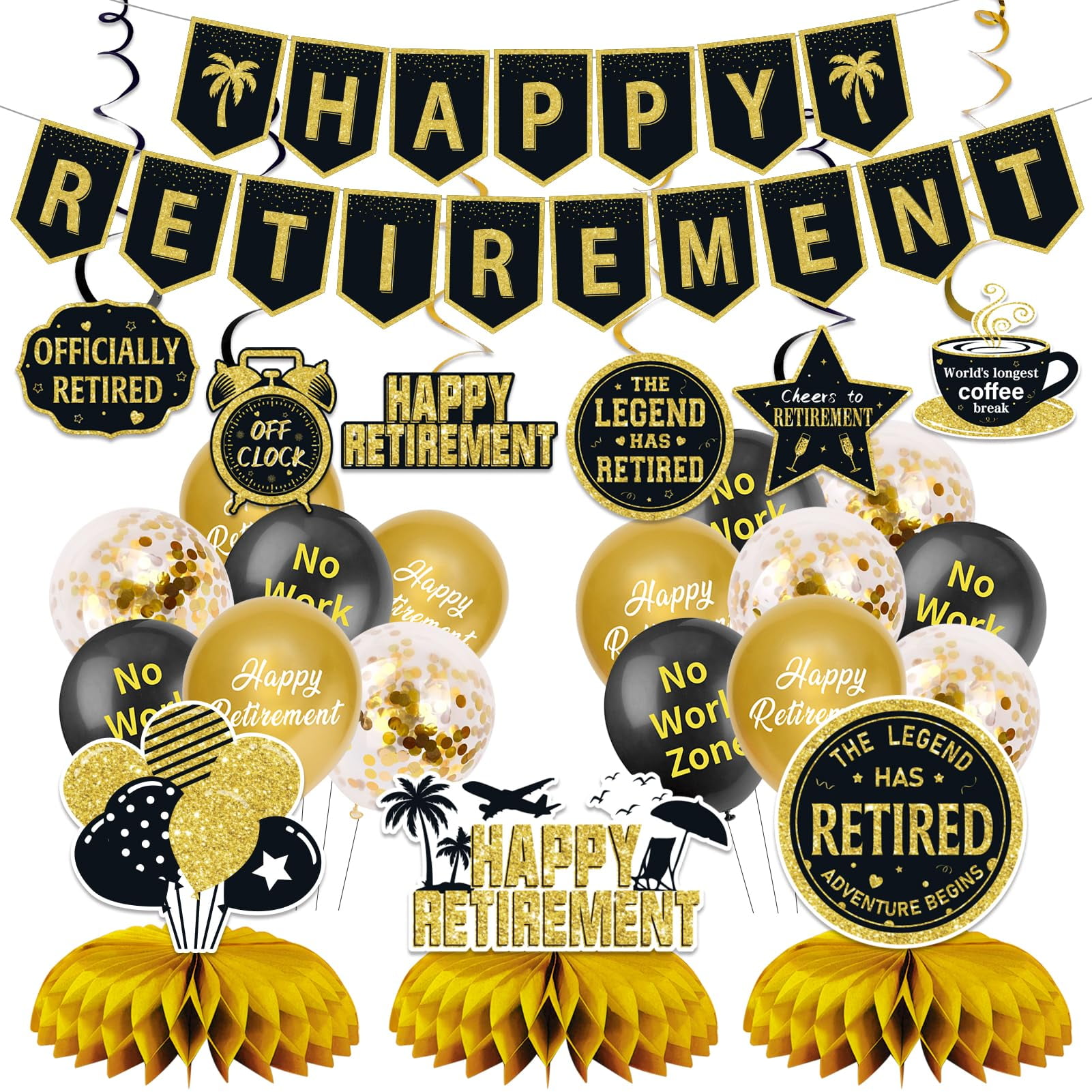 25Pcs Retirement Party PriNst Decorations for Men Women, Black Gold ...