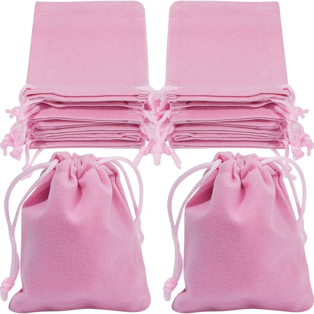25Pcs Small Gift Pouches Drawstring 2.7x3.5 Inch Inch Pink Velvet Candy ...