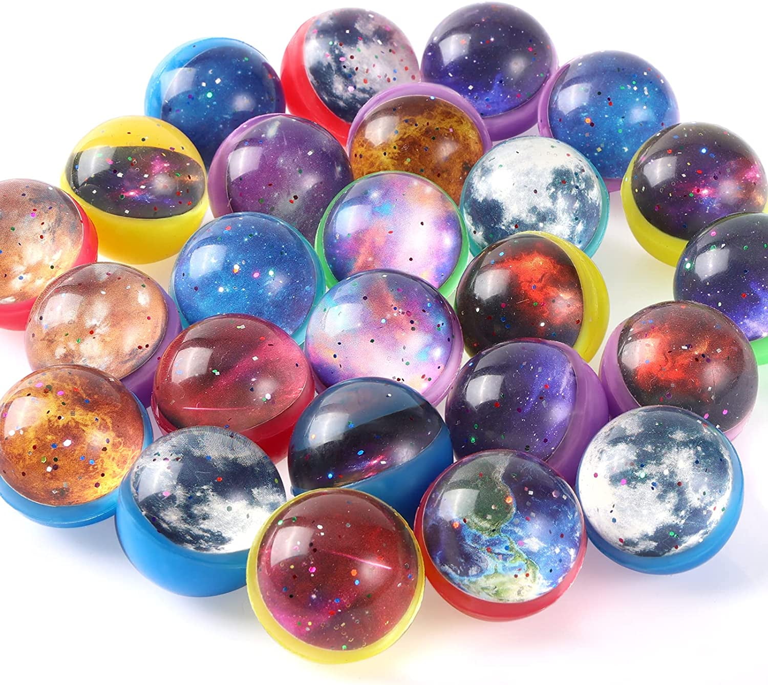 25Pcs Space Theme Bouncy Balls for Kids, TRIANU 30mm Colorful Galaxy ...