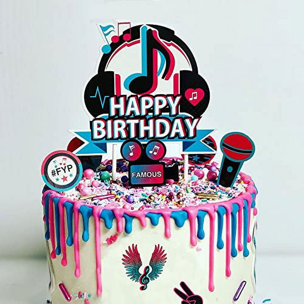 25Pcs Tik Music Happy .. Birthday Cake Toppersï¼ŒMusical Tik .. Cupcake ...