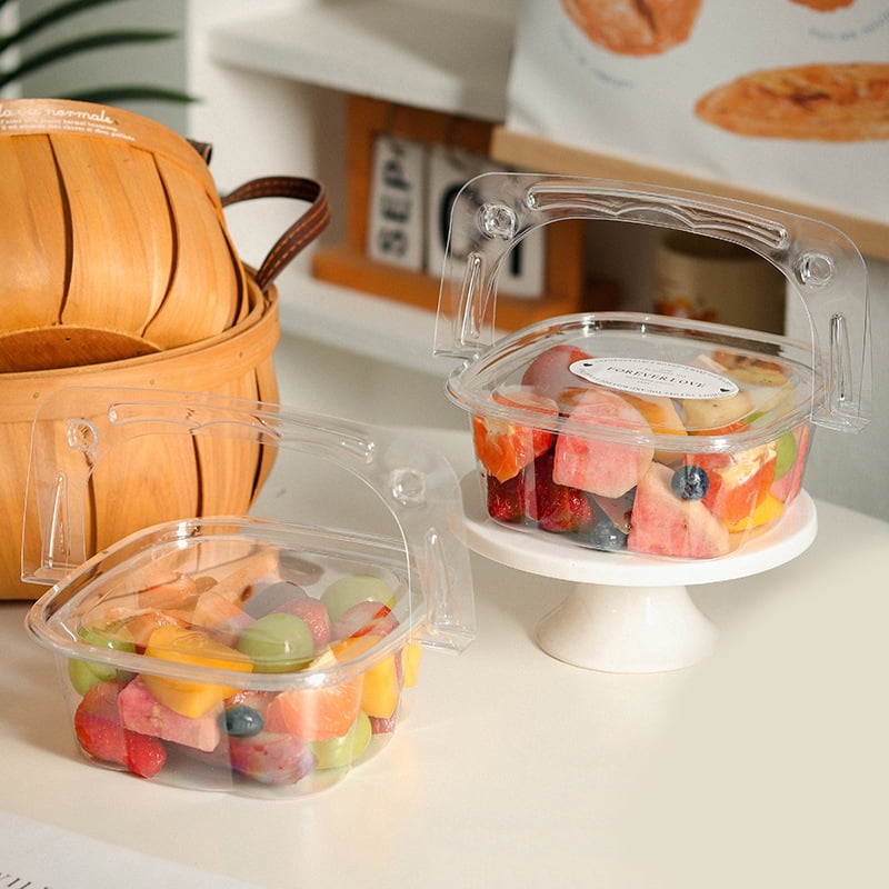 25Pcs Transparent Dessert Box With Handle Fruit Pudding Ice Cream ...