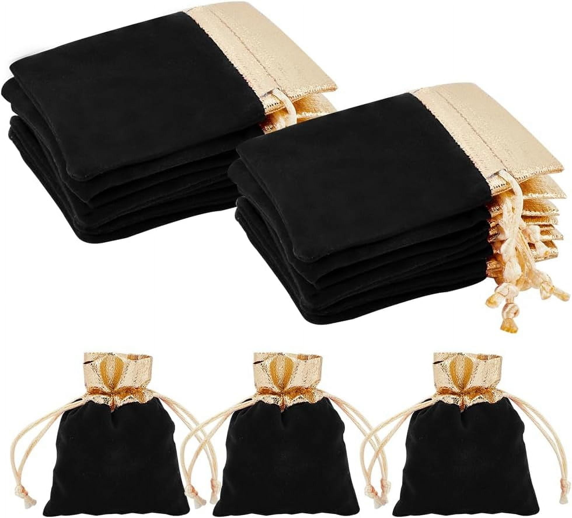25Pcs Velvet Jewelry Pouches with Gold Open Black Gift Wrap Bags with ...