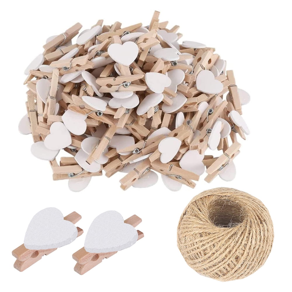 25Pcs White Mini Wooden Heart Clothespins, Multicolor Small Clothespins ...