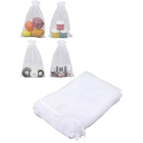25Pcs White Rectangle Organza Drawstring Packaging Bags Gift Wrapping ...