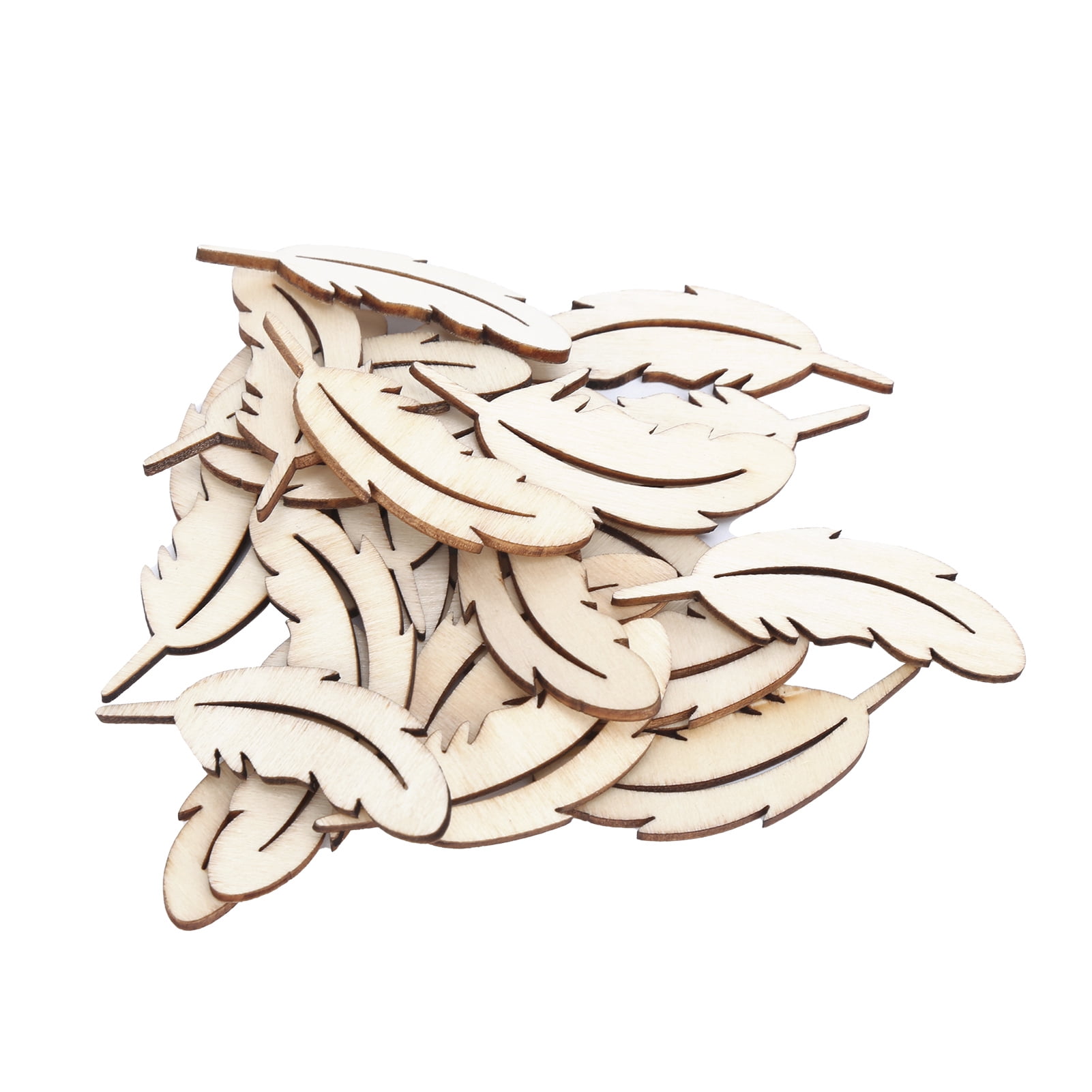 25Pcs Wood Slices Cute Feather Shaped Unfinished Chips Wooden Crafts ...