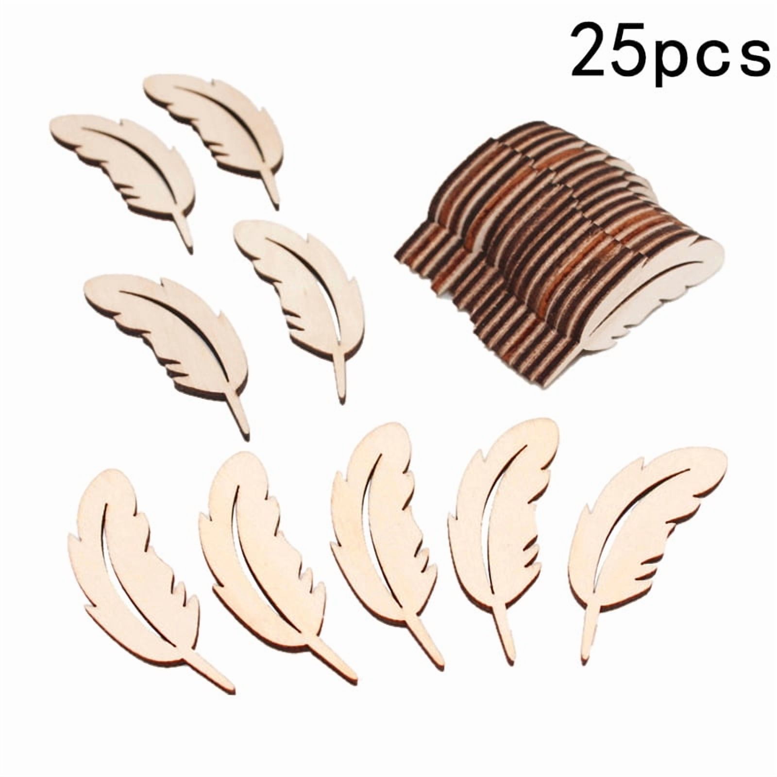 25Pcs Wood Slices Cute Feather Shaped Unfinished Chips Wooden Crafts ...