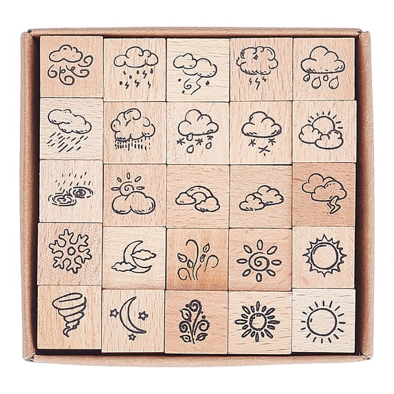 25Pcs Wooden Rubber Stamp Set Various Weather Patterns Wood Stamps Mini ...