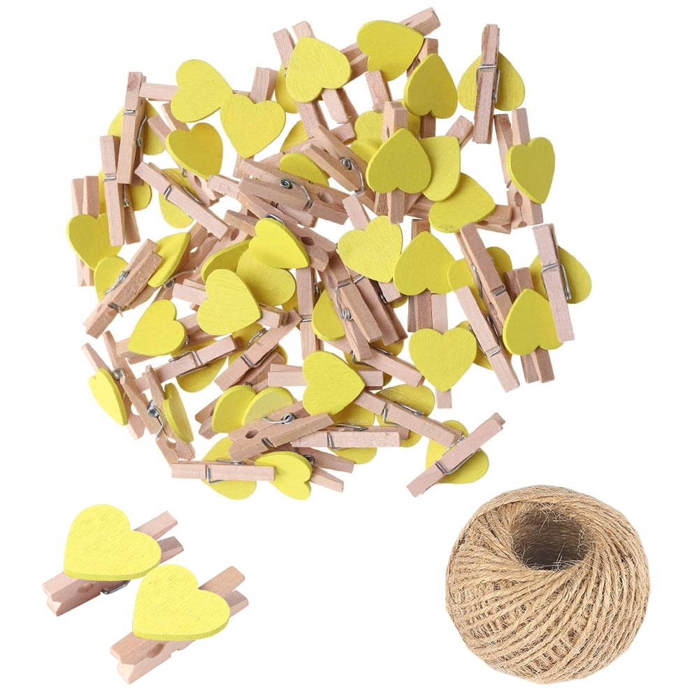 25Pcs Yellow Mini Wooden Heart Clothespins, Multicolor Small ...
