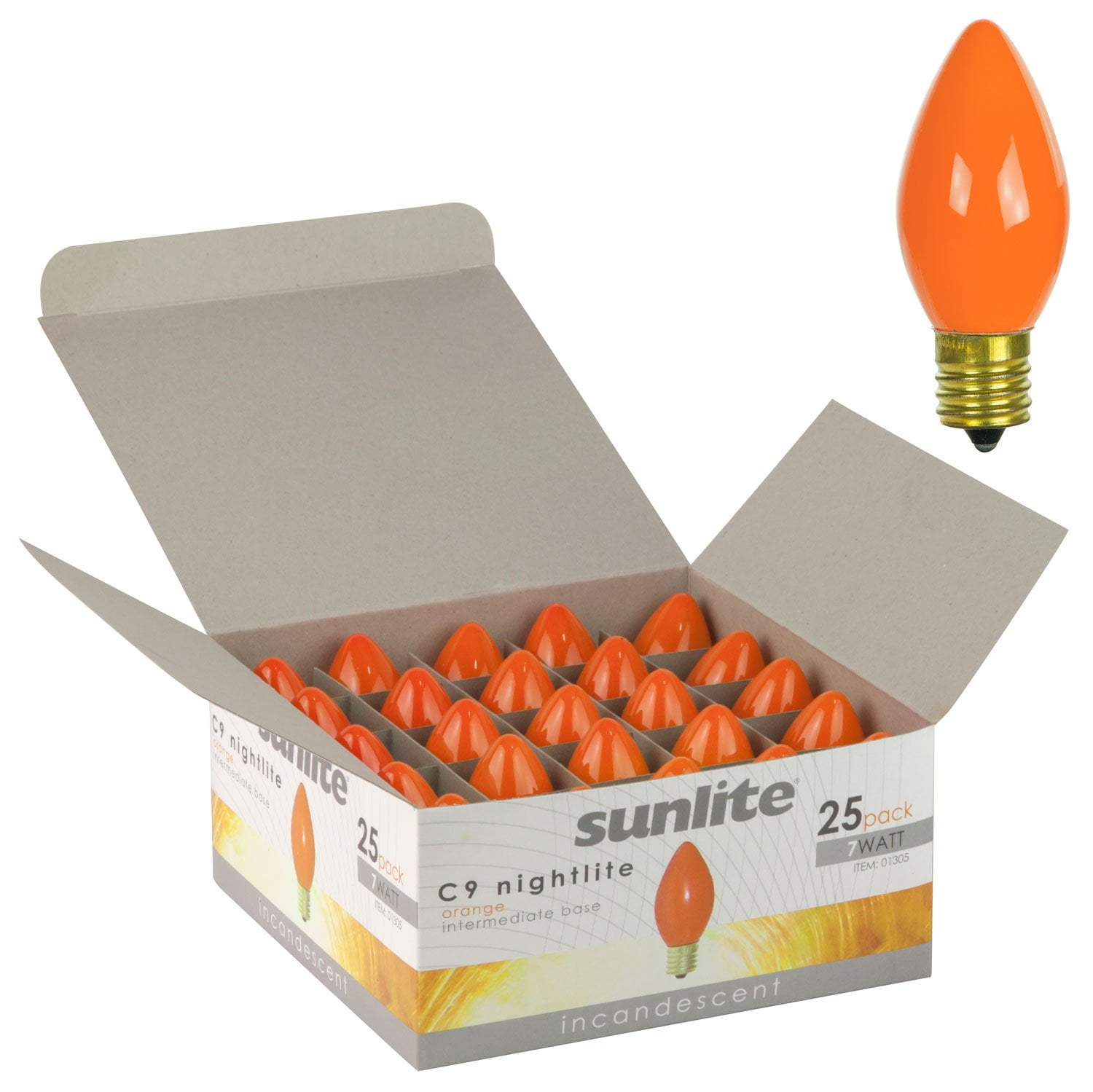 25Pk - SUNLITE 7w C9 120v Intermediate Base Orange lamp - Walmart.com
