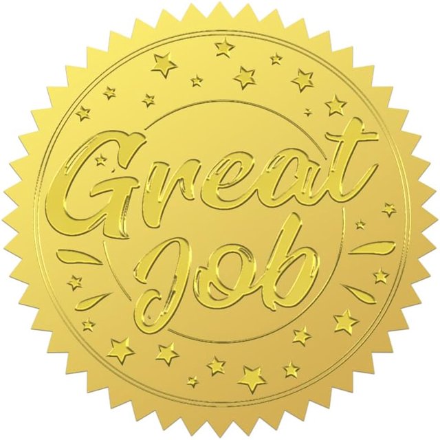 25Sheet 100Pcs 2'' Great Job Gold Foil Embossed Sticker Round Offical ...
