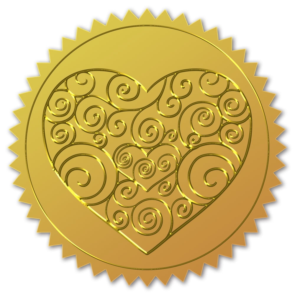 25Sheet 100pcs Gold Foil Certificate Seals Heart Embossed Gold ...