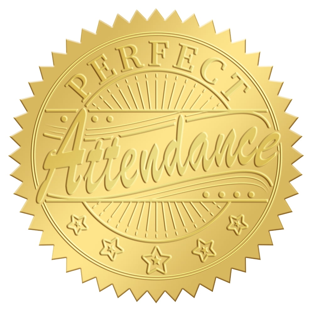 25Sheet 2 Inch Gold Embossed Envelope Seals Stickers Perfect Attendance ...