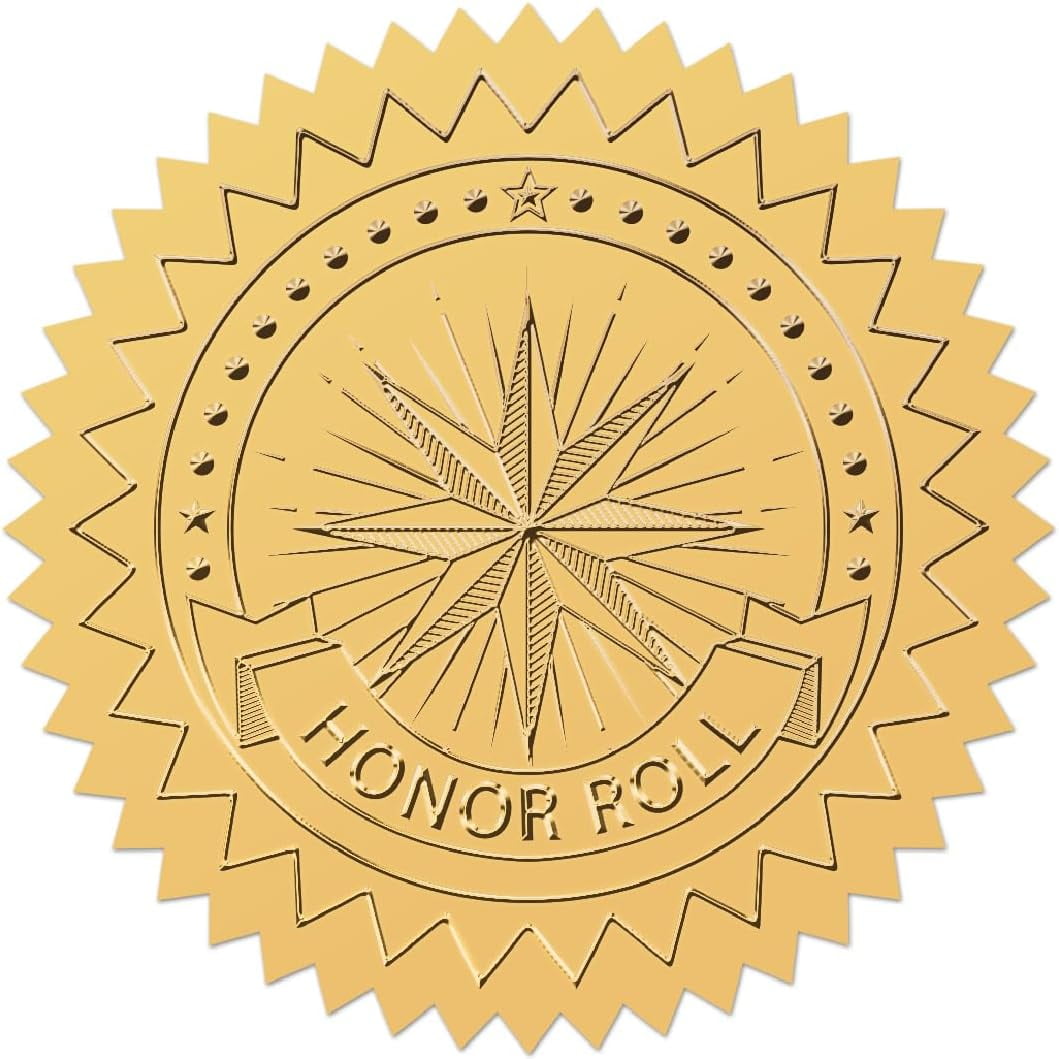 25Sheet Star Honor Roll Gold Certificates Stickers 2" Foil Embossed ...