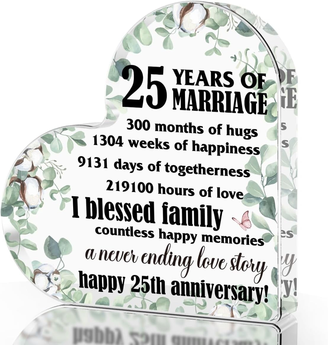 25Th Wedding Anniversary Decor Present For Couple Heart Shaped Acrylic ...