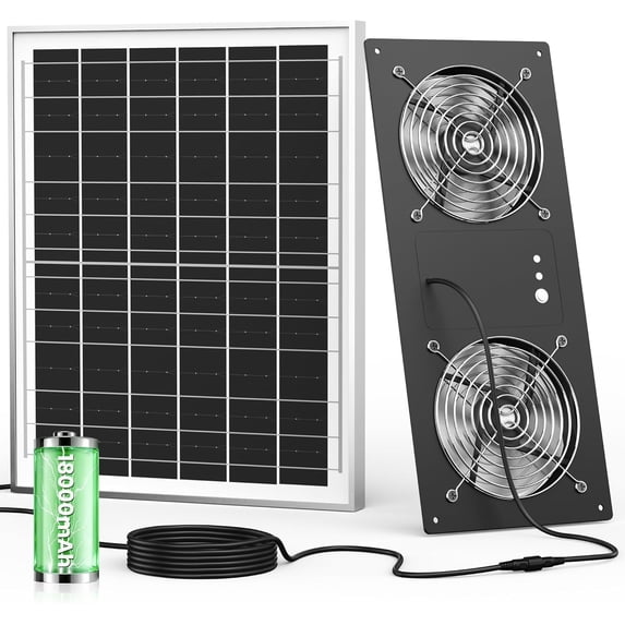 25W 24000mAh Solar Powered Exhaust Fan with Timer, High Wind Speed ...