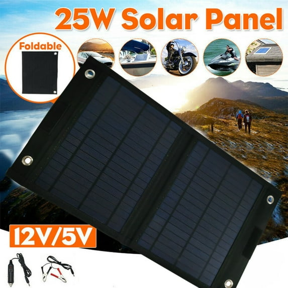 25W Folding Solar Panel Charger with Dual USB & 12V Output, 19.6% ...