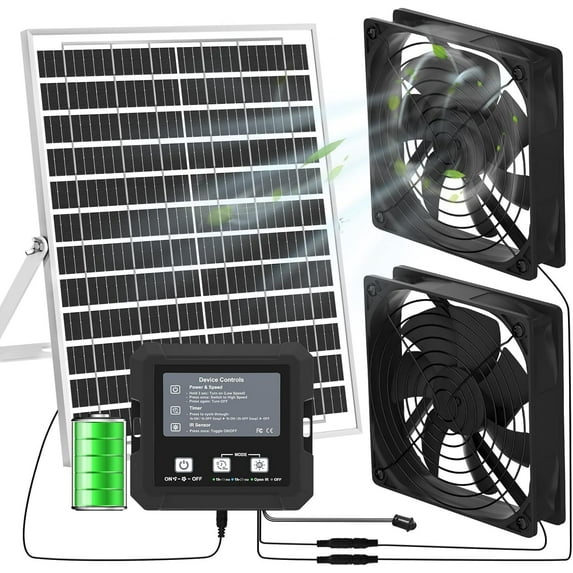 25W Solar Fan for Chicken Coop with Battery, Solar Exhaust Fan for Shed ...