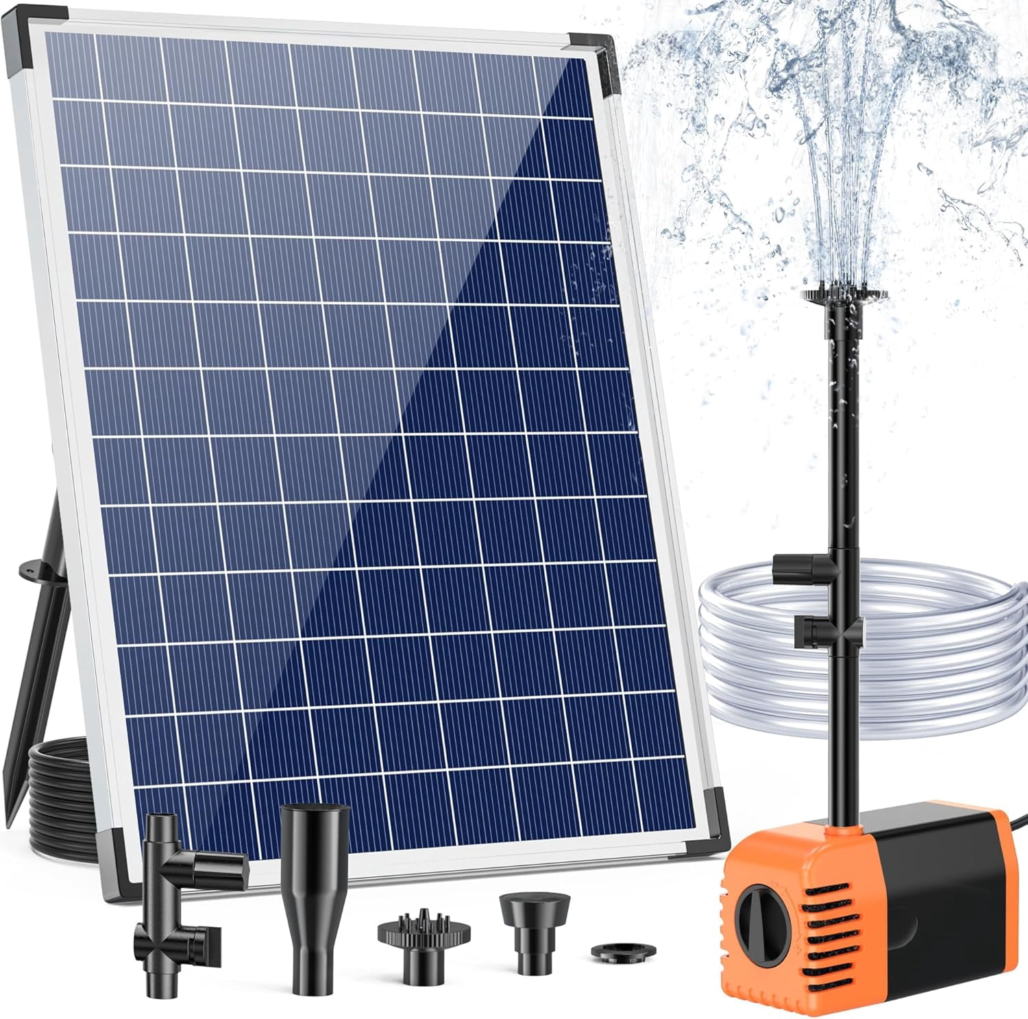 25W Solar Fountain Pump, Water Pump 320GPH Flow Adjustable, Powered ...