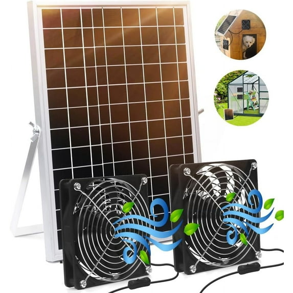 25W Solar Panel Dual Fan Kit, Waterproof Solar Exhaust Intake Fan Kit ...