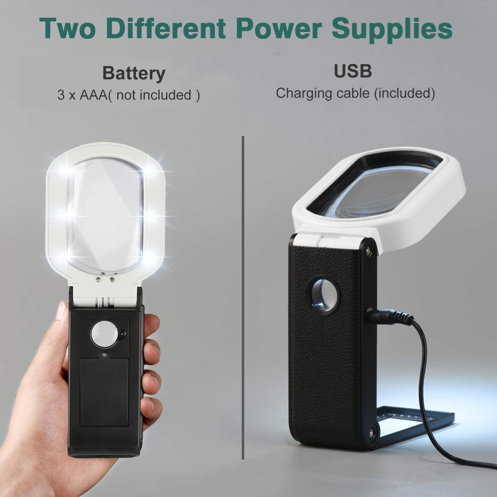 25X 10X Magnifying Glass with Light and Stand, Foldable Handheld ...