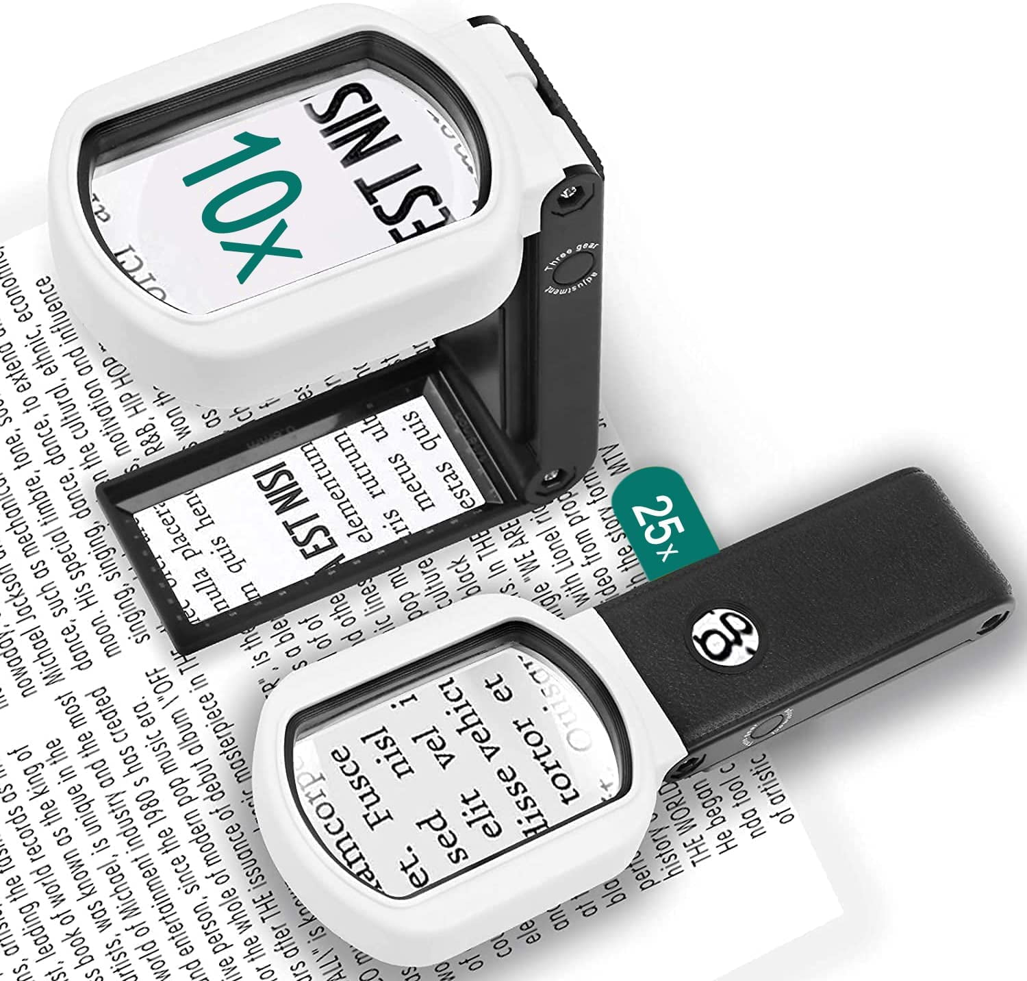 25X 10X Standing Reading Magnifier, 9 LED Lighted Magnifying Glass Hand ...