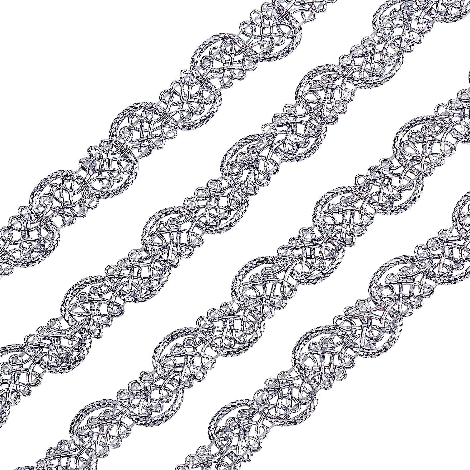 25Yards Metallic Braid Lace Trim 12mm Wide Leaf Pattern Silver ...