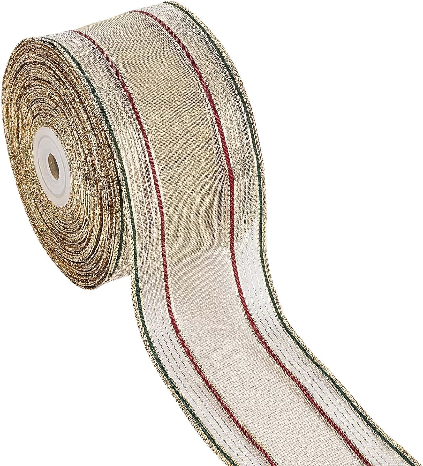 25Yds x 2-1/2" Striped Ribbons Metallic Gold Stripe Wire Edge Ribbon ...