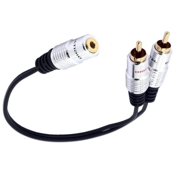 25cm Adapter Cord 3.5mm Female to 2RCA Male Cable Extension Line Gold ...