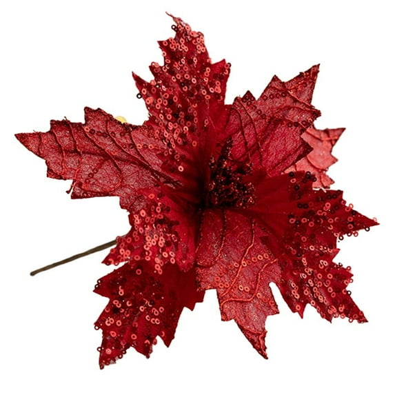 25cm Christmas Poinsettia Glitter Flower Hanging Xmas Party Tree ...