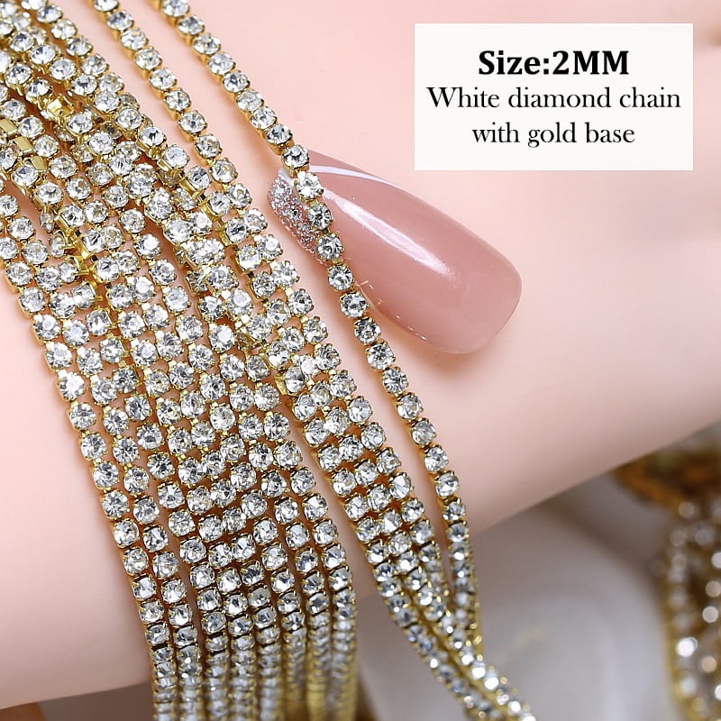 25cm Long Luxury Crystal Pearl Chain Nail Charms 1.5/2mm Shining Clear ...