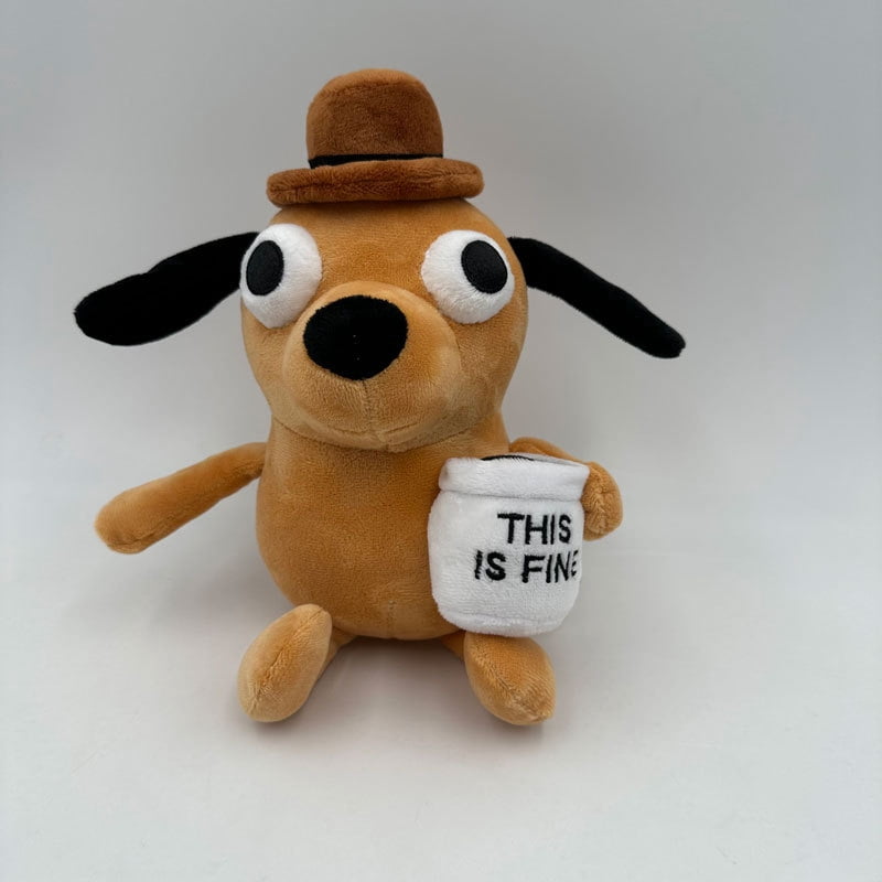 25cm This Is Fine Meme Coffee Dog Plush Toy Soft Stuffed Doll Stuffed ...