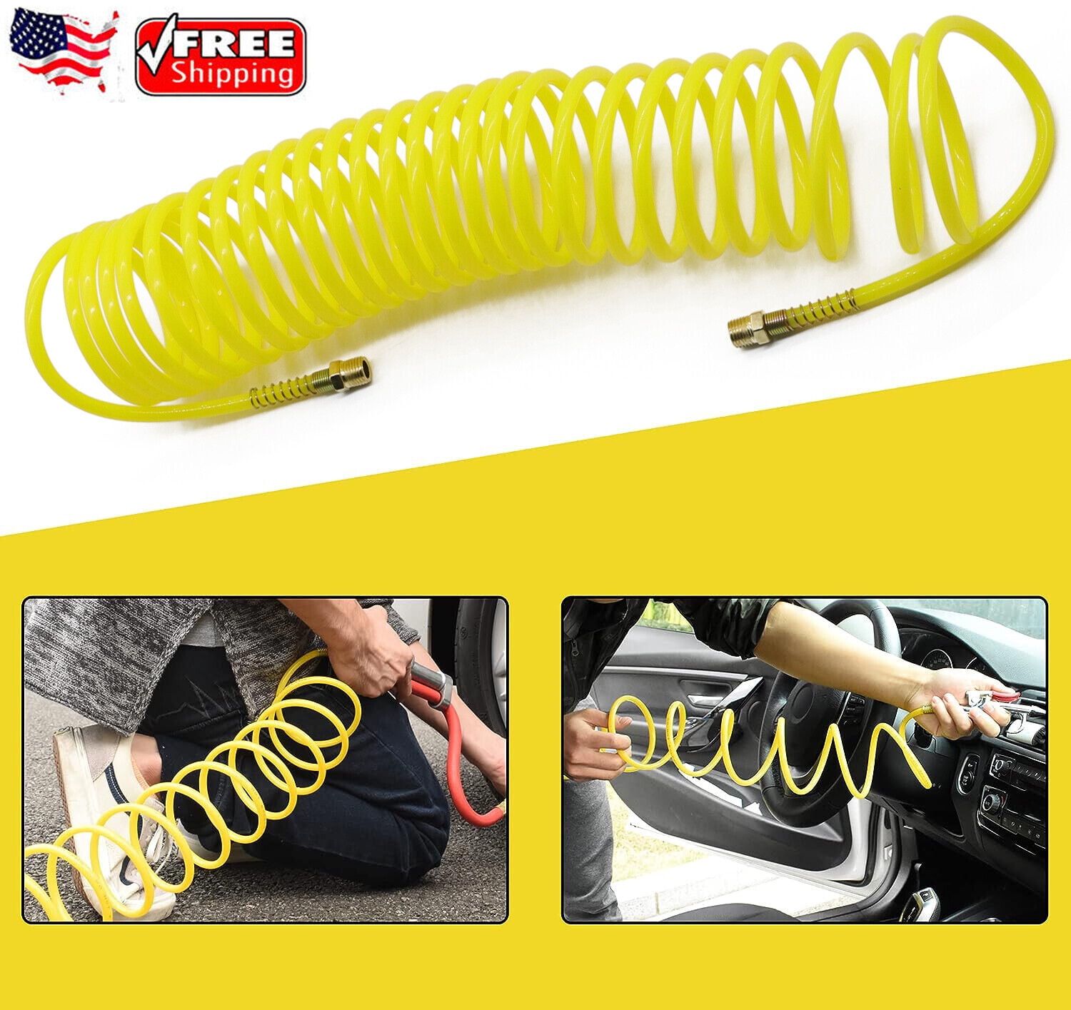 25ft 1/4" Recoil Air Hose Re Coil Spring Ends Pneumatic Compressor ...