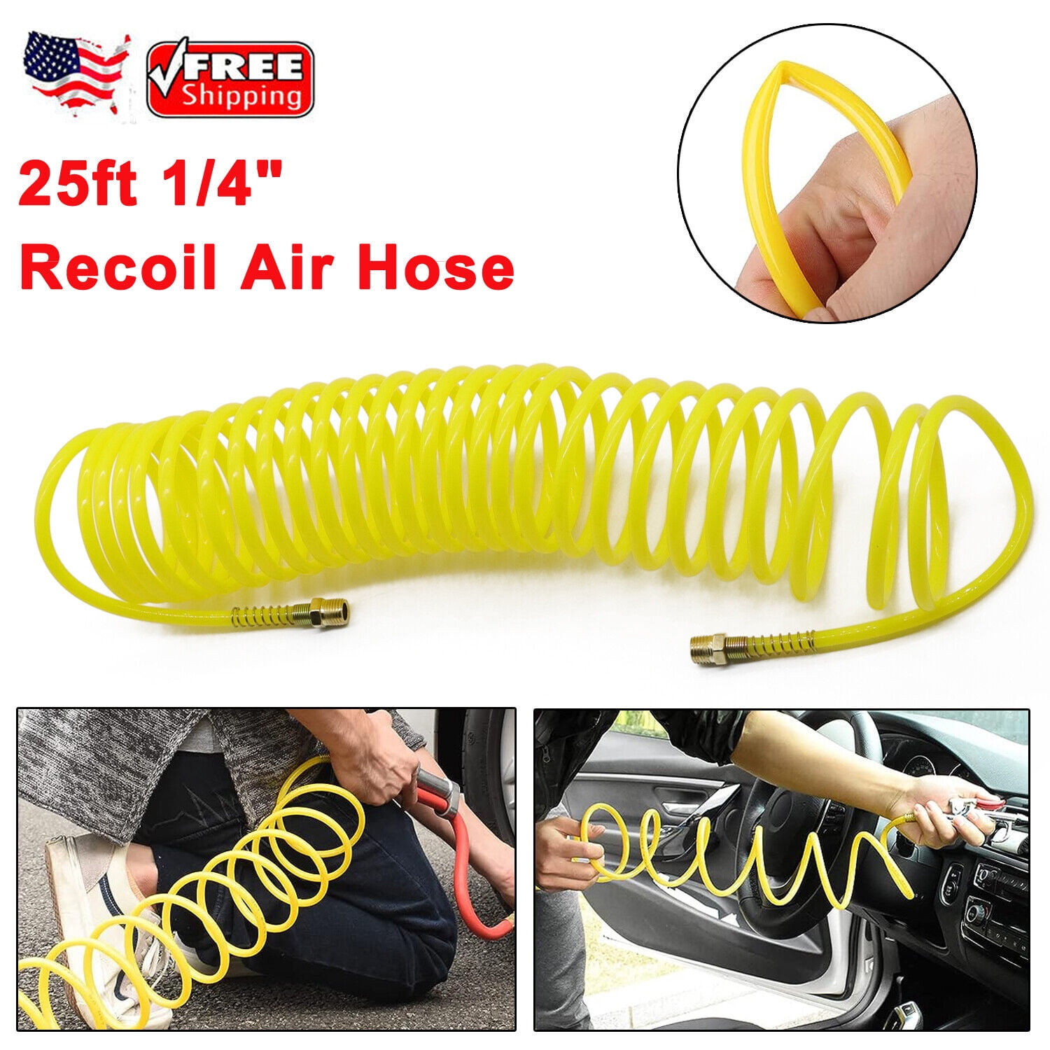 25ft 1/4" Recoil Air Hose Re Coil Spring Ends Pneumatic Compressor ...