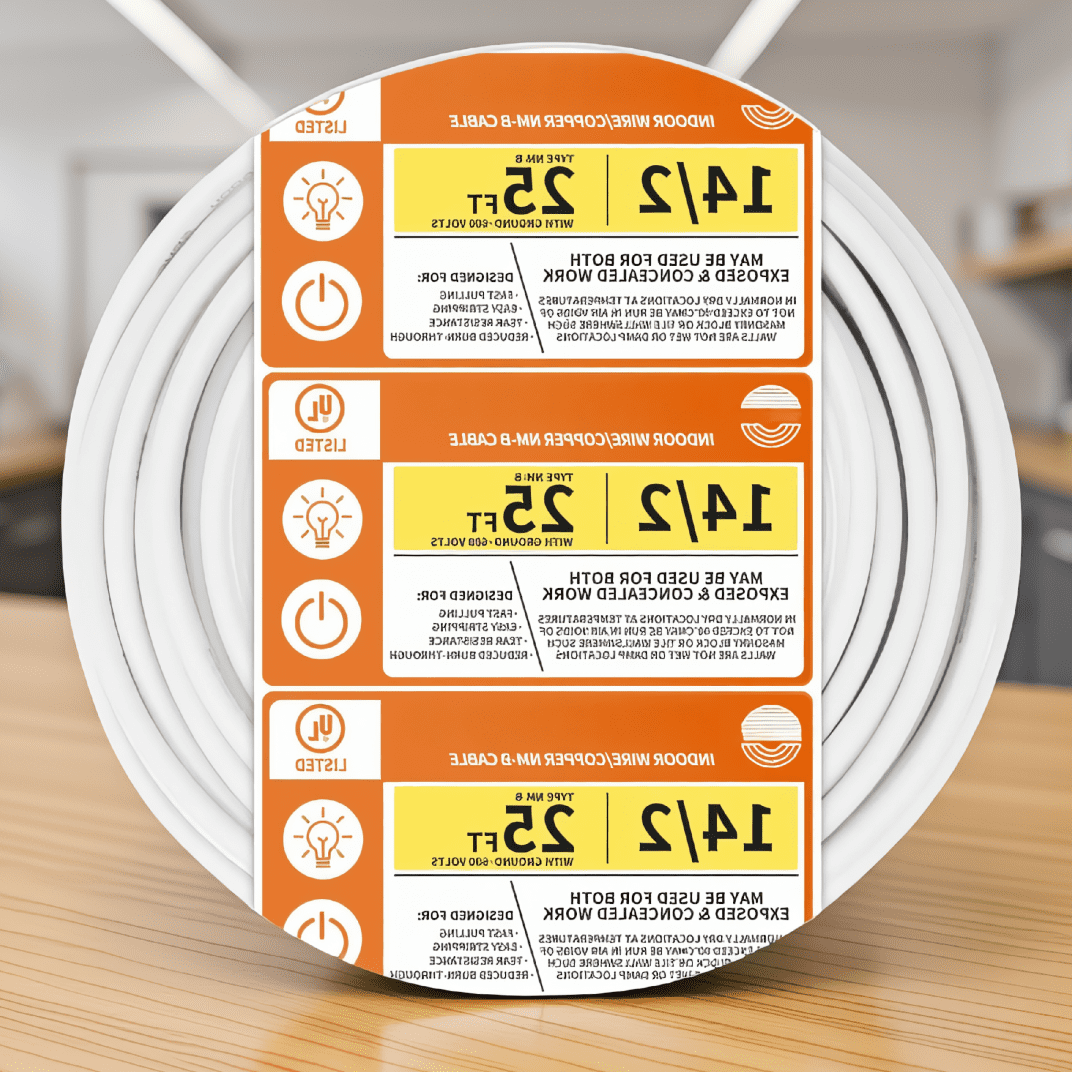 25ft 14/2 NM-B Indoor Electrical Wire, 14 Gauge Solid Copper Cable with ...