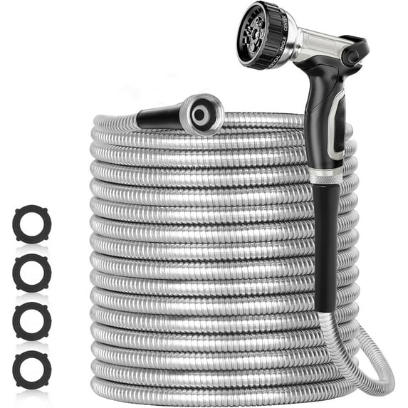 25ft 304 Stainless Garden Hose , Water Pipe with Nozzles for Yard ...