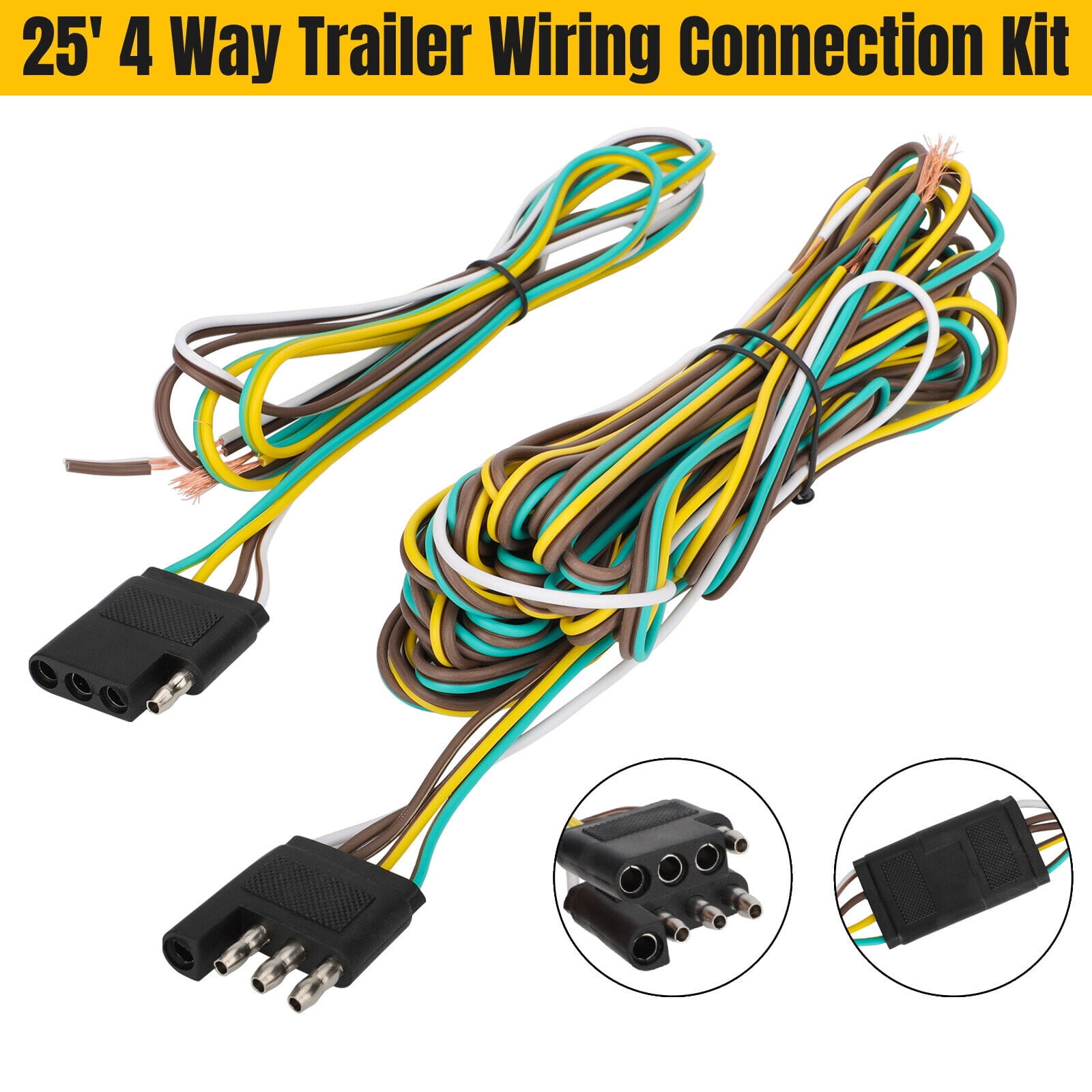 25ft 4 Way Trailer Wiring Connection Kit Flat Wire Extension Harness ...