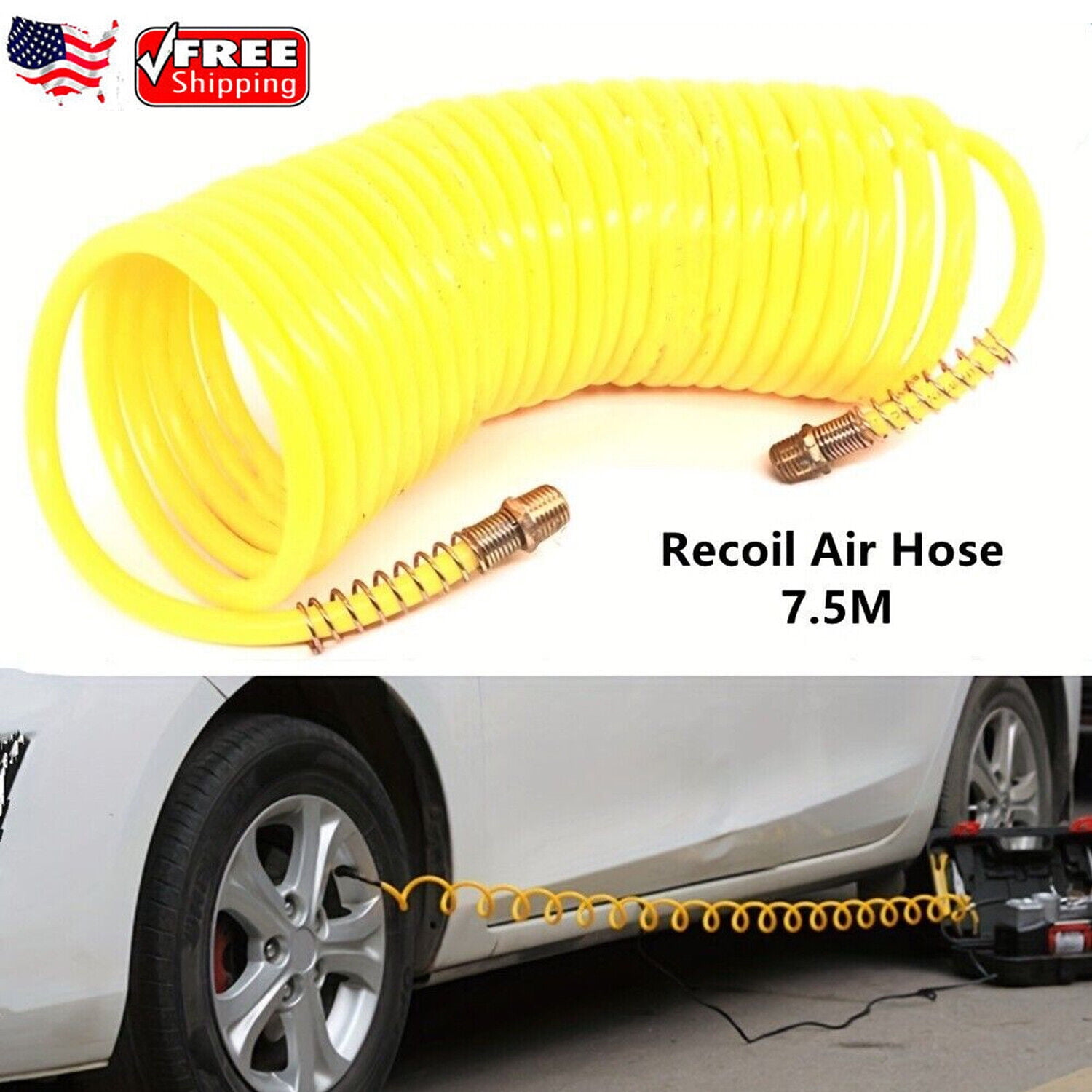 25ft/7.5M x 1/4" Recoil Air Hose Re Coil Spring Ends Pneumatic ...