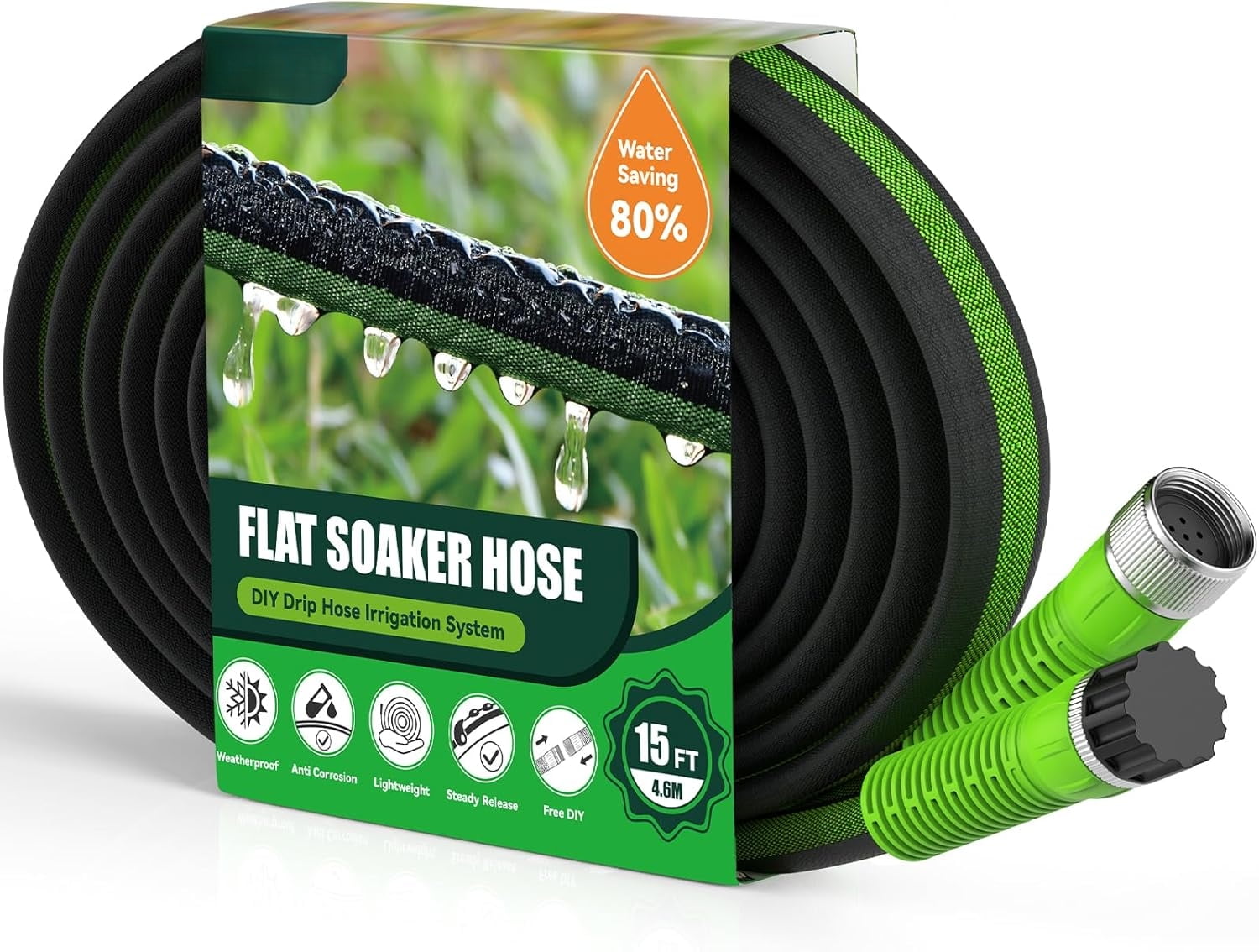 25ft Flat Soaker Hose, 80% Water-Saving Drip Irrigation Hose, Leakproof and Flexible with ...