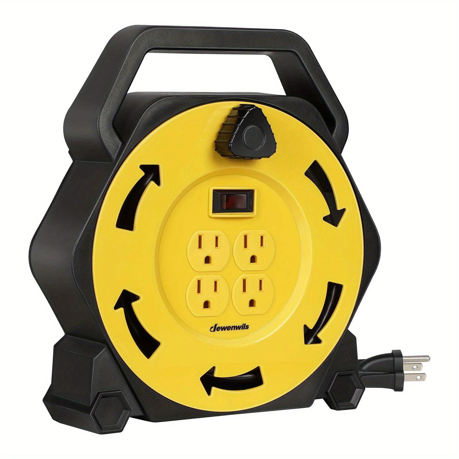 25ft Heavy Duty Retractable Extension Cord Reel, 4-Outlet Power Station ...
