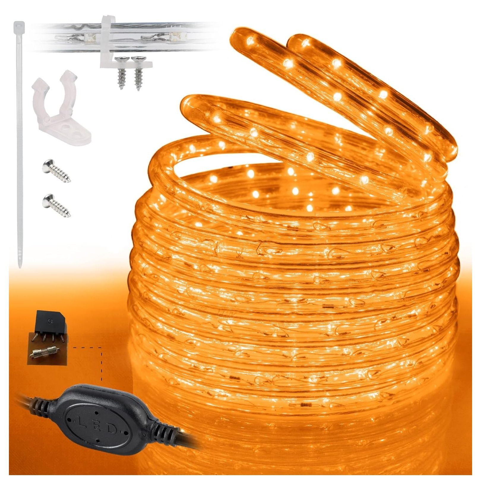25ft Orange LED Rope Lights, Connectable Outdoor Permanent Waterproof ...