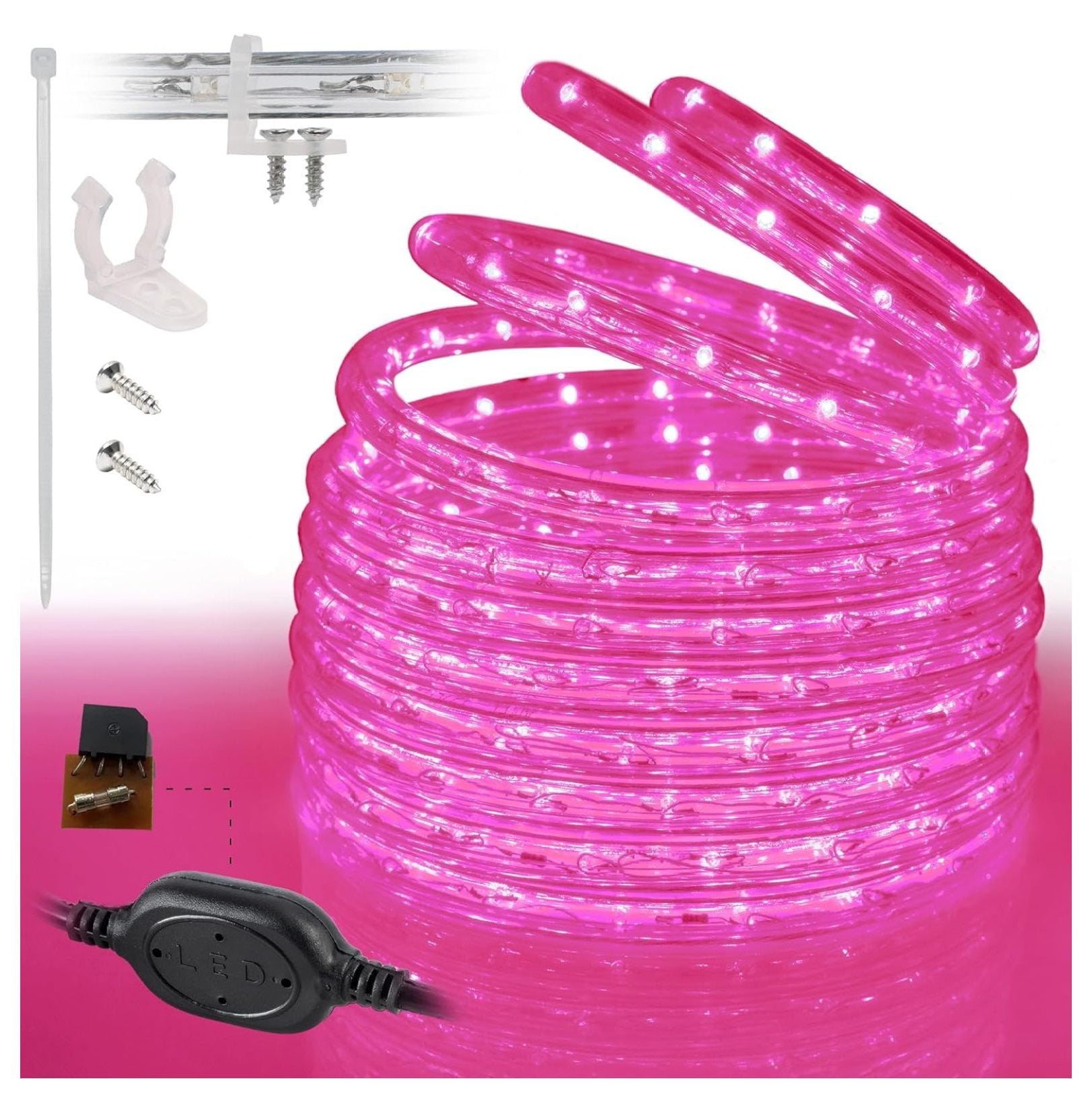 25ft Pink LED Rope Lights, Connectable Outdoor Permanent Waterproof ...