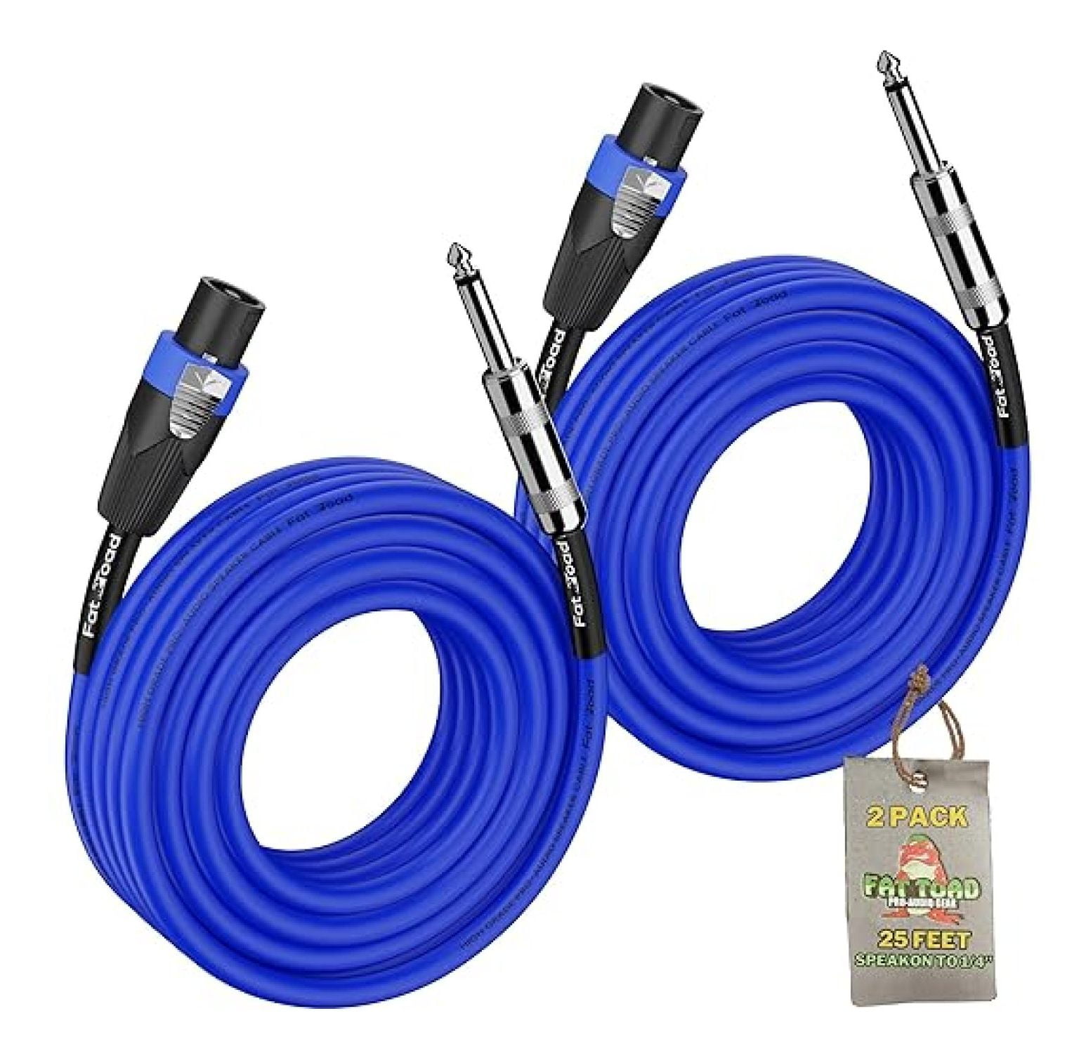 25ft Speakon to 1/4" Cables (-LockPRO Series) 2-Pack – Blue 12 AWG Wire ...