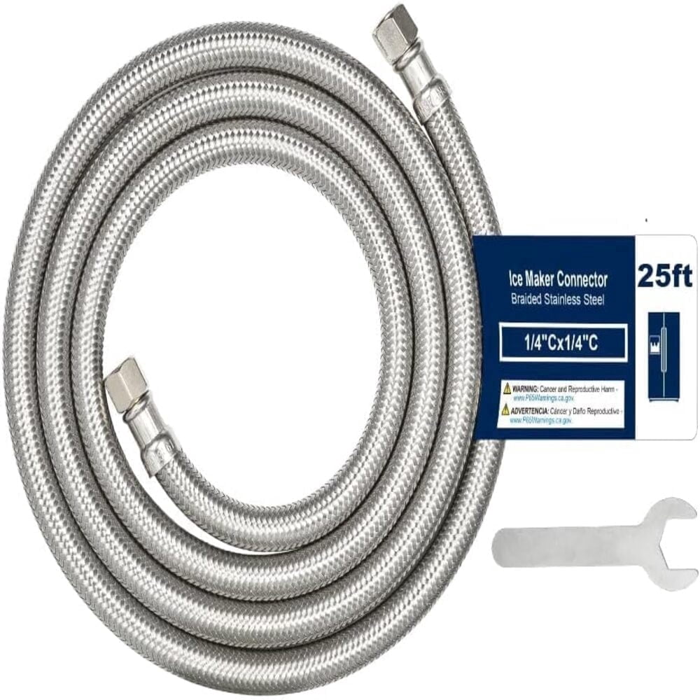 Krydros 25ft Stainless Steel Braided Refrigerator Ice Maker Hose, 1/4 ...