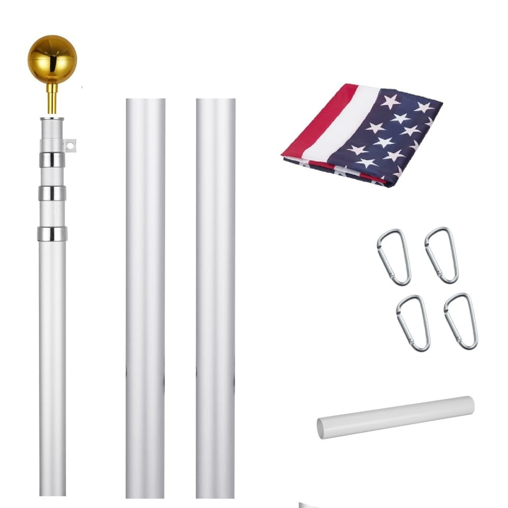 25ft Telescopic Heavy Duty Aluminum Flag Pole US Flag Ball Top Kit ...