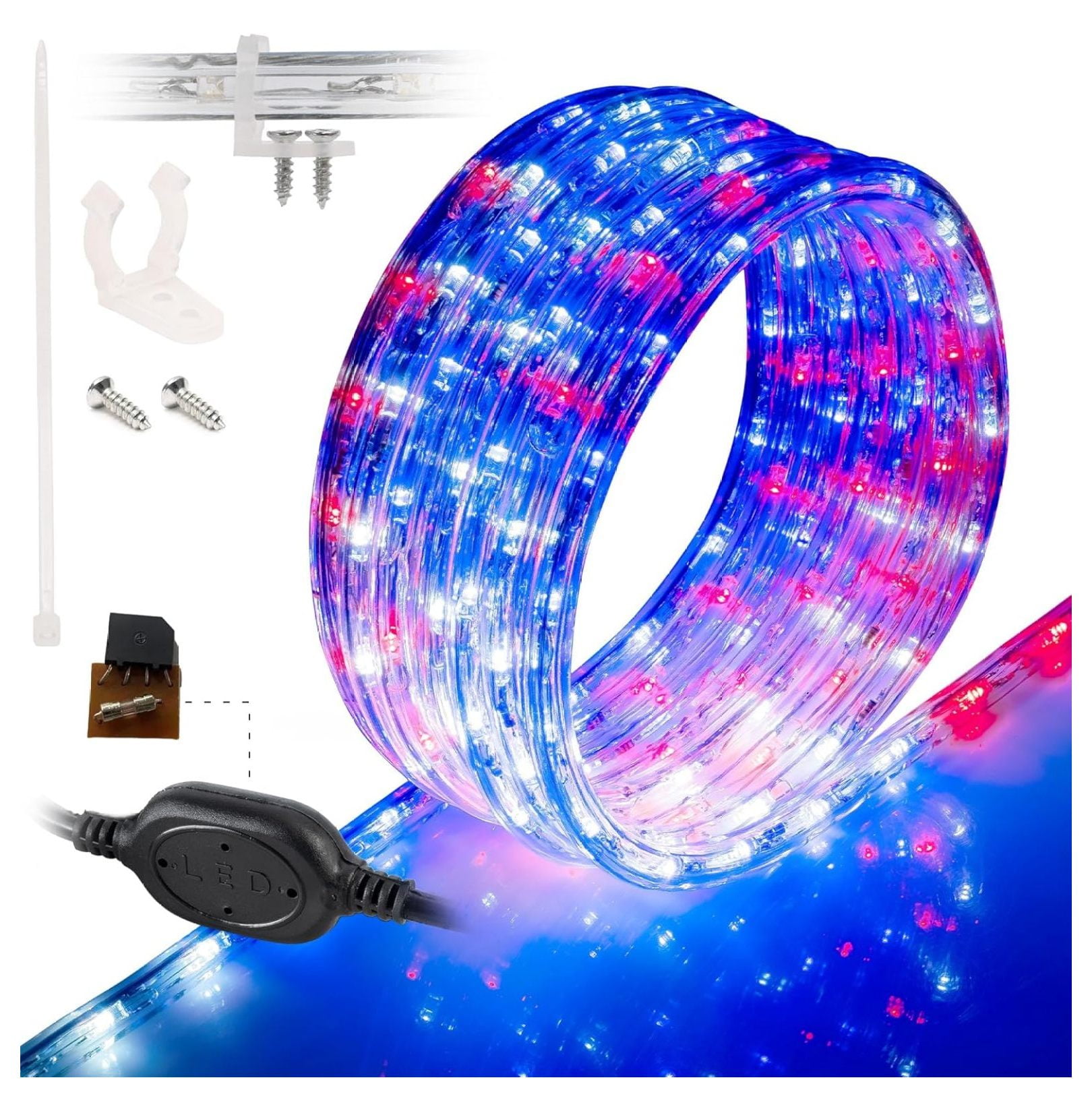 25ft USA American Red White Blue, Outside LED Rope Lights, Connectable ...